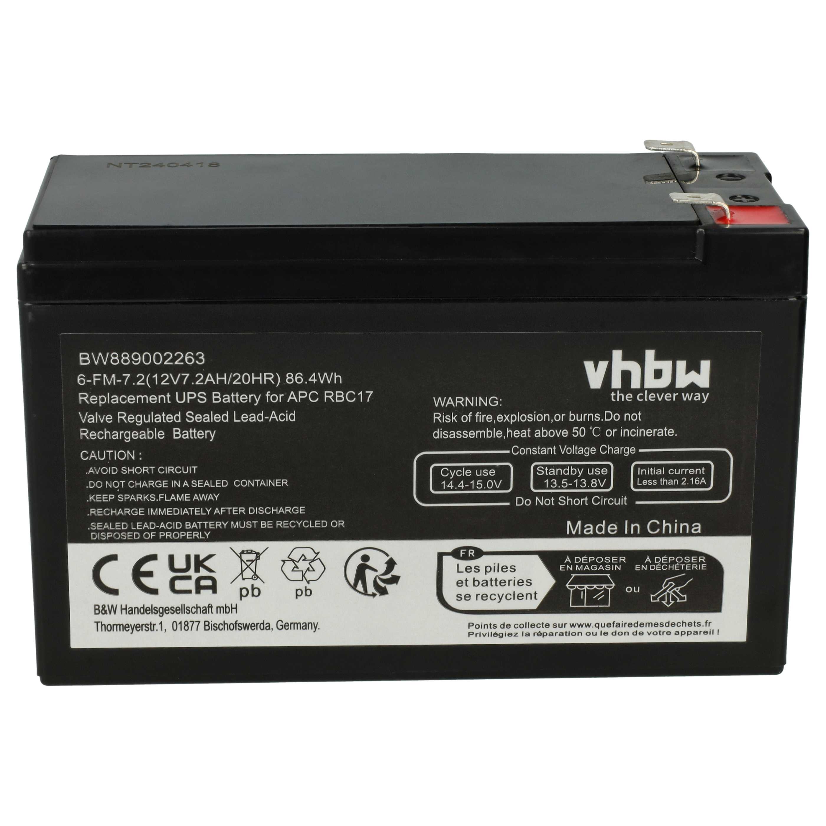 UPS 2x Battery replaces APC RBC17 - 7.2 Ah 12 V AGM | 889008354